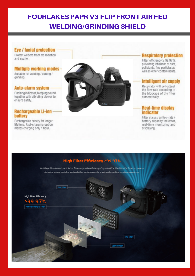 EPT Ireland. FOURLAKES PAPR V3 FLIP FRONT AIR FED WELDING SHEILD